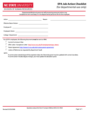 Fillable Online ncsu EPA Job Action Checklist (for departmental use ...