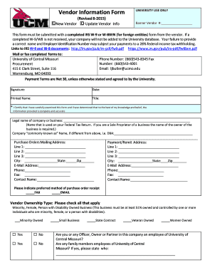 Fillable Online ucmo vendor form August-2015-DUNS - University of ...