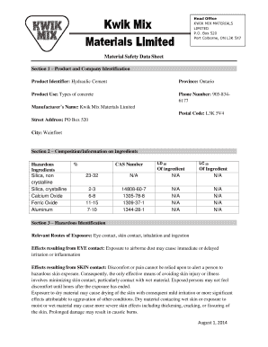 Fillable Online Box 520 Port Colborne, ON L3K 5X7 Material Safety Data ...