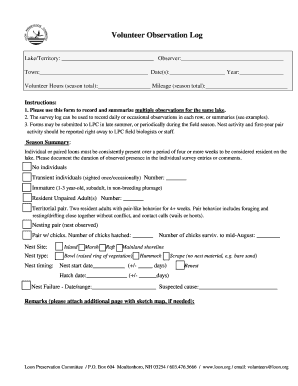 Fillable Online loon Volunteer Observation Log Fax Email Print - pdfFiller