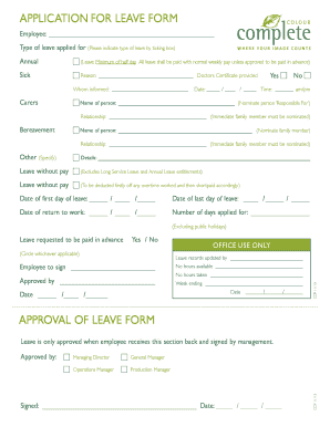 Fillable Online Employee Leave Application - Complete Colour Printing ...