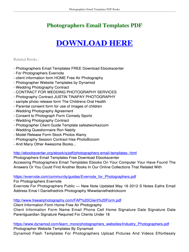 Fillable Online ebookscenter Photographers Email Templates FREE ...