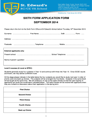 Fillable Online thecloud network st-edwards poole sch Please return this form to the Sixth Form ...