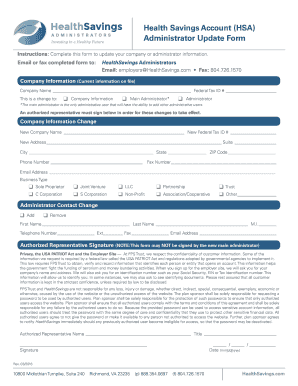Fillable Online Health Savings Account (HSA) Administrator Update Form Fax Email Print - pdfFiller