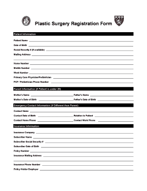 Fillable Online childrenshospital Plastic Surgery Registration Form ...