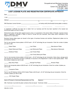 Fillable Online dmv nv OBL 238 Lost License Plate and Registration ...