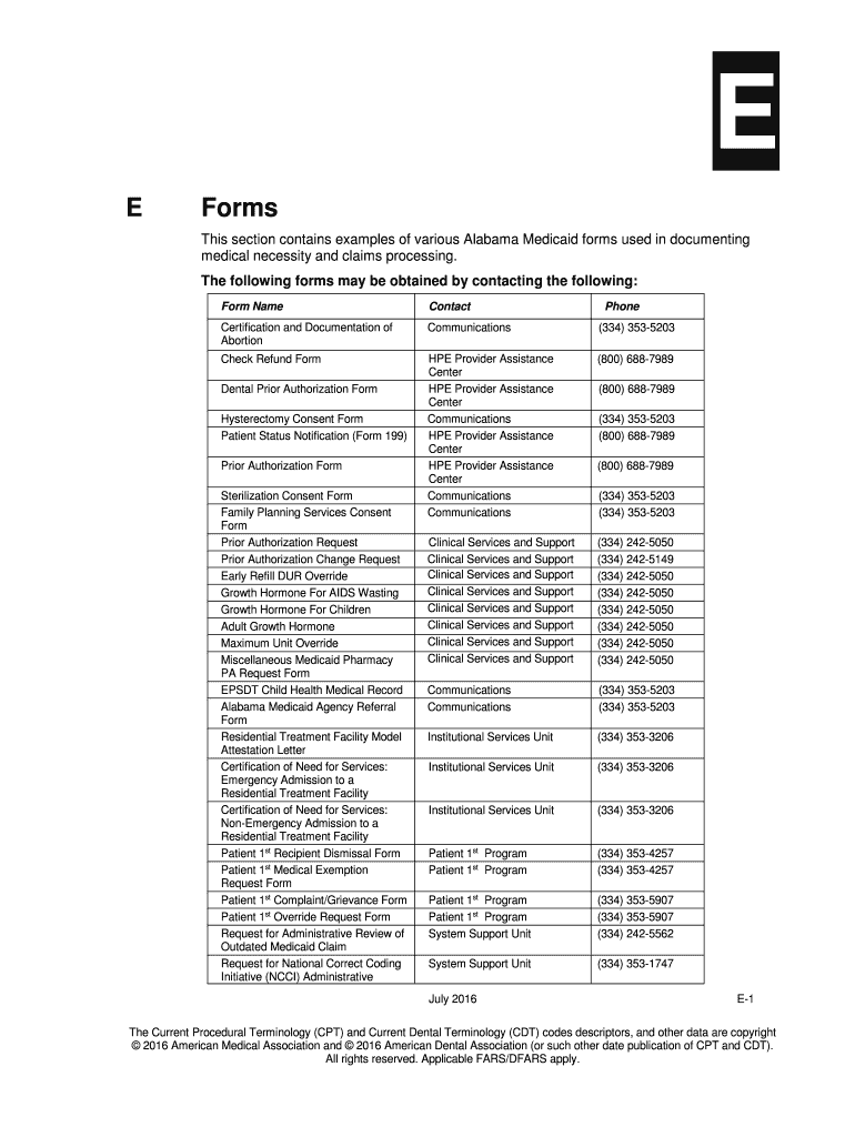 Fillable Online medicaid alabama E E Forms This section contains ...