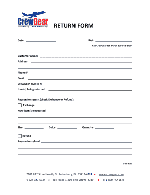 Fillable Online return form - CrewGear Fax Email Print - pdfFiller