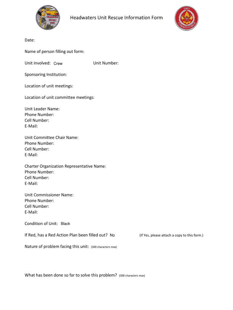 Fillable Online Headwaters Unit Rescue Information Form Fax Email Print ...