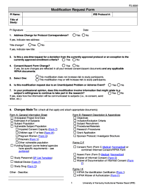 Fillable Online research uky MODIFICATION REQUEST FORM - research.uky.edu Fax Email Print ...