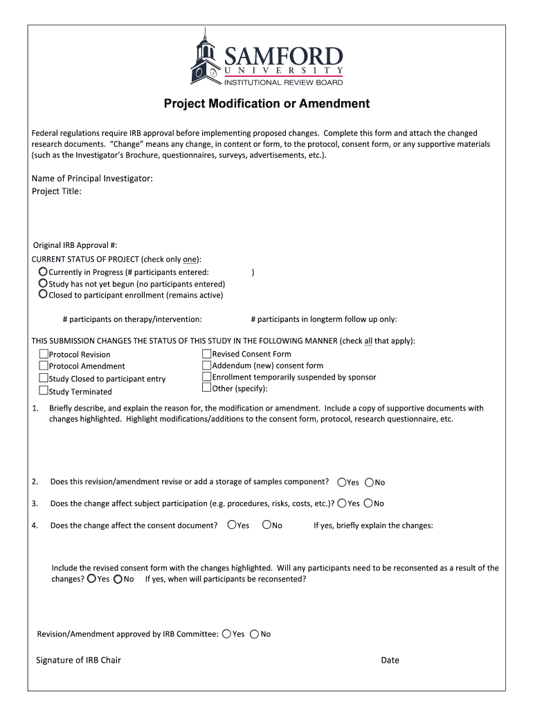 Fillable Online samford Project Modification form - Samford University Fax Email Print - pdfFiller