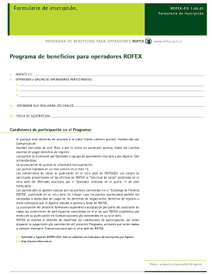 Fillable Online Programa de beneficios para operadores ROFEX Fax Email ...