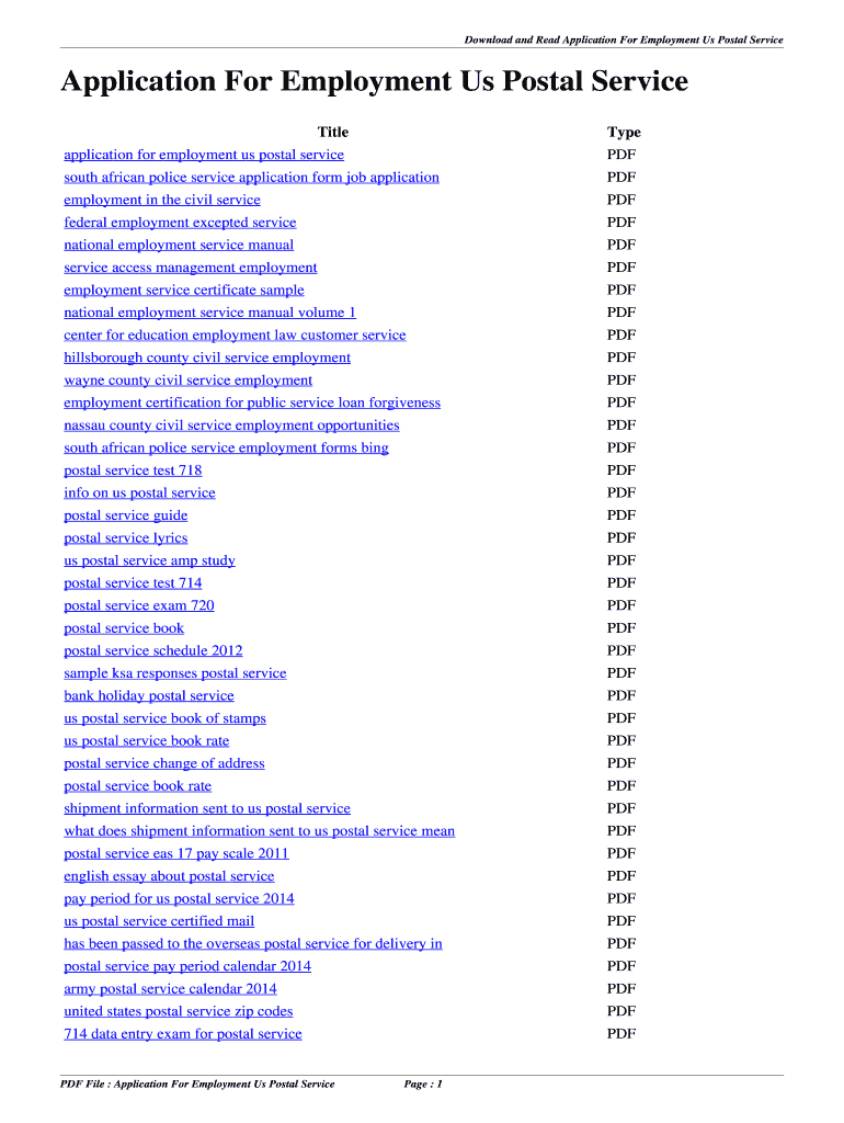 Fillable Online Application For Employment Us Postal Service ...