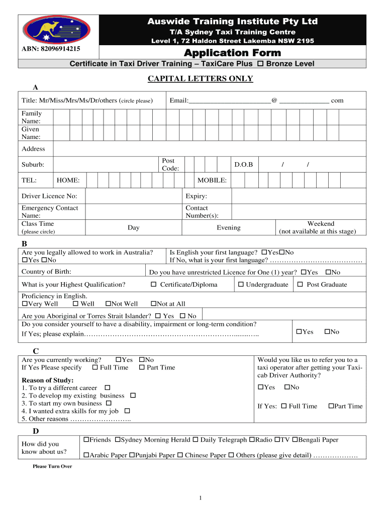 Fillable Online Application Form - Taxi driver License Fax Email Print ...