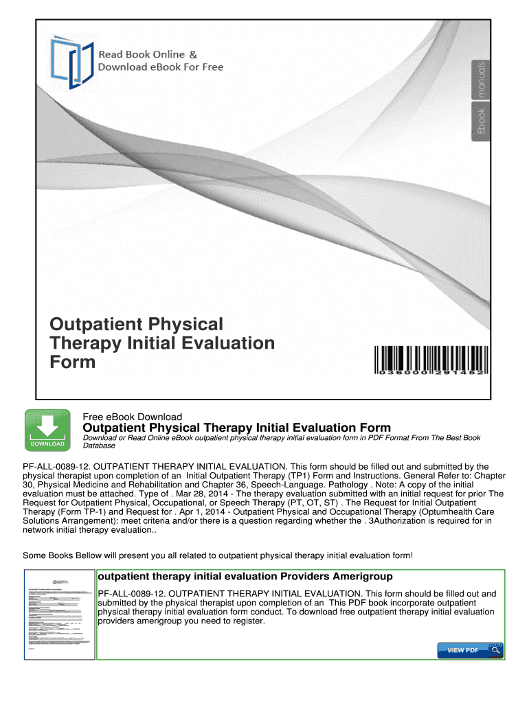 Fillable Online Outpatient Physical Therapy Initial Evaluation Form Fax ...