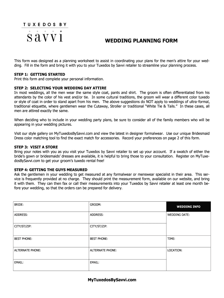 Fillable Online WEDDING PLANNING FORM Fax Email Print - pdfFiller