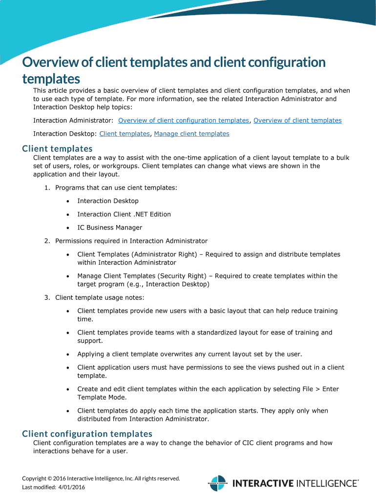 Fillable Online Overview of client templates and client configuration ...