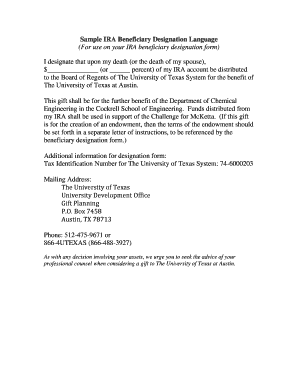 Fillable Online Sample IRA Beneficiary Designation Language (For use on ...