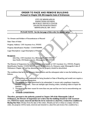 Fillable Online minneapolismn Director's Order to Demolish Fax Email ...