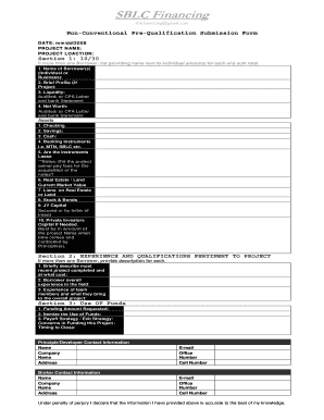 Fillable Online Pre-Qualification Submission Form - SBLC Financing Fax Email Print - pdfFiller