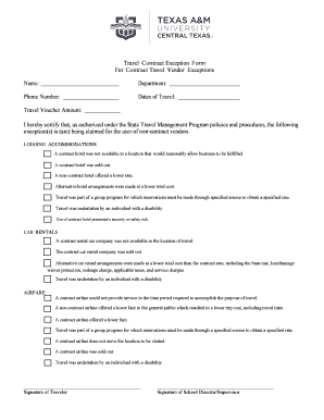 Fillable Online Travel Contract Exception Form Fax Email Print - pdfFiller