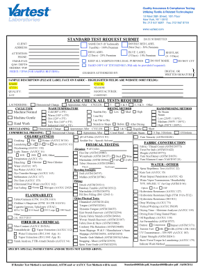 Fillable Online STANDARD TEST REQUEST SUBMIT - Vartest Laboratories Fax ...