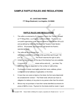 Fillable Online handbook la-archdiocese SAMPLE RAFFLE RULES AND ...