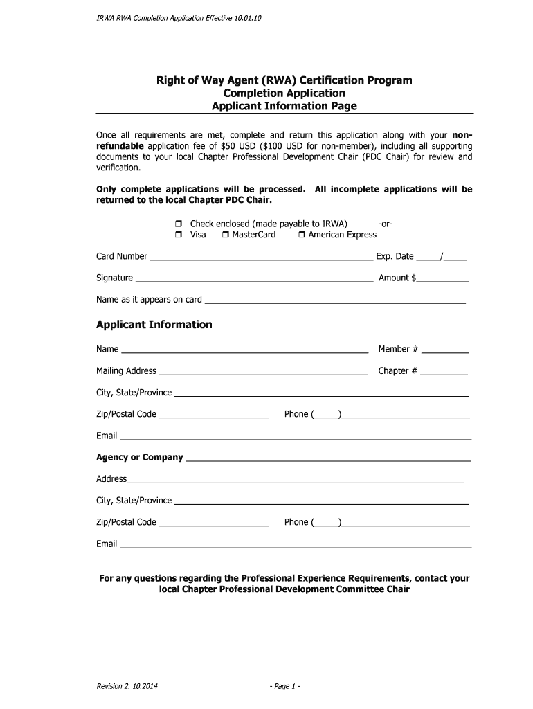 Fillable Online irwaonline Right of Way Agent (RWA) Certification ...