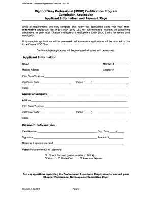 Fillable Online irwaonline IRWA RWP Completion Application Effective 10 ...
