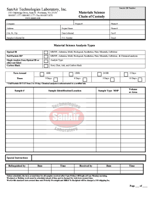 Fillable Online Materials Science Chain of Custody. Mold, Asbestos ...
