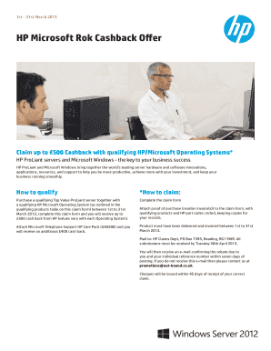 Fillable Online 1st 31st March 2013 HP Microsoft Rok Cashback Offer ...