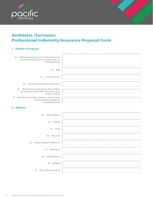 Fillable Online Architects / Surveyors Professional Indemnity Insurance ...