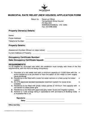 Fillable Online MUNICIPAL RATE RELIEF (NEW HOUSES) APPLICATION FORM Fax ...