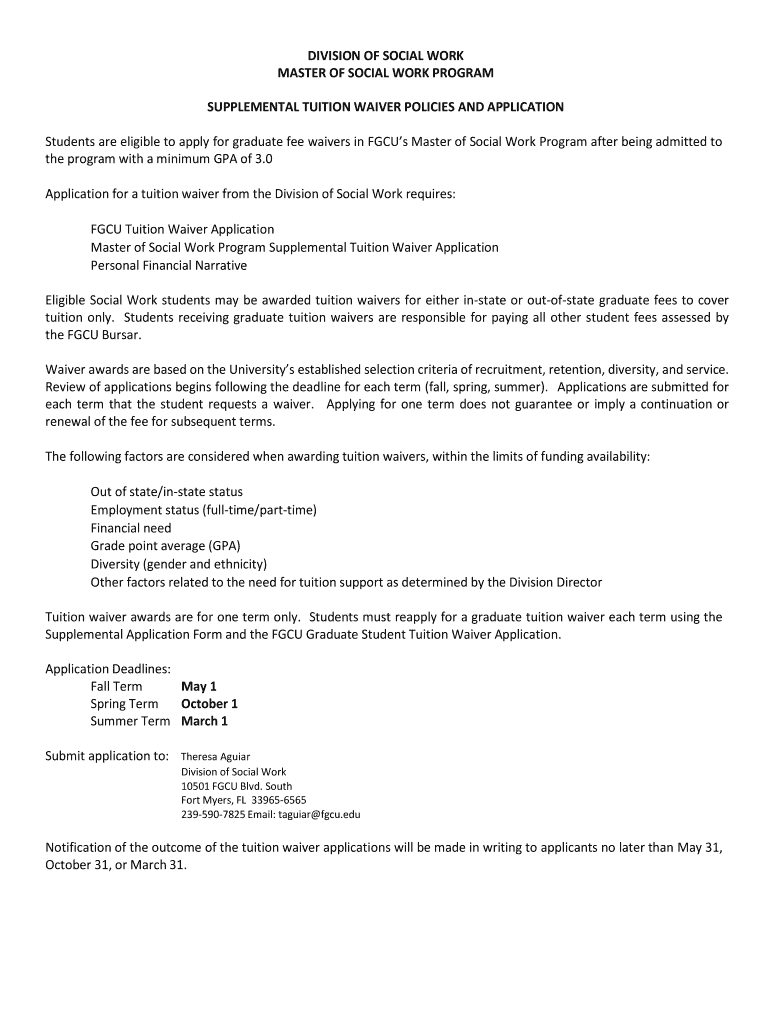 Fillable Online fgcu DIVISION OF SOCIAL WORK MASTER OF SOCIAL WORK ...