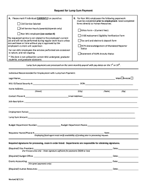 Fillable Online wiu Request for Lump Sum Payment - Western Illinois University Fax Email Print ...