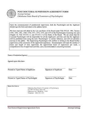 Fillable Online POST DOCTORAL SUPERVISION AGREEMENT FORM Fax Email ...