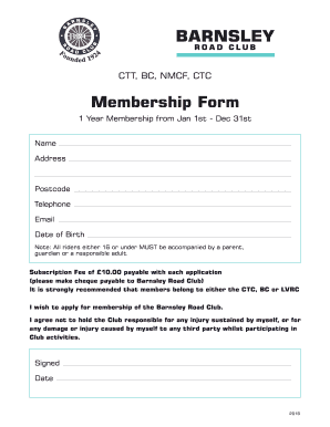 Fillable Online barnsleyroadclub org BRC Membership Form Fax Email ...