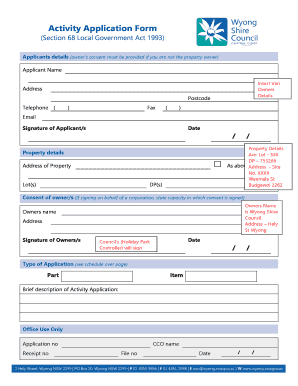 Fillable Online Section 68 Activity Application Form. Section 68 Activities under the Local ...