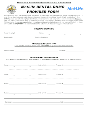 Fillable Online www2 co fresno ca MetLife DENTAL DHMO PROVIDER FORM ...