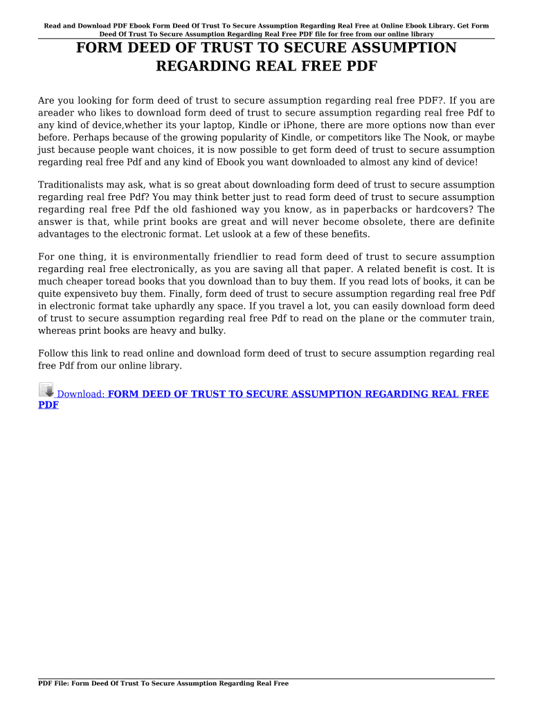 Fillable Online FORM DEED OF TRUST TO SECURE ASSUMPTION REGARDING REAL ...