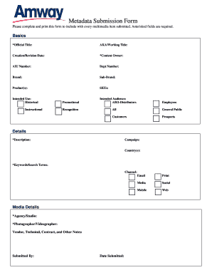 Fillable Online Metadata Submission Form - dcpinfo.alticor.com Fax ...