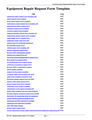 Fillable Online Equipment Repair Request Form Template. equipment ...
