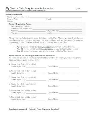 Fillable Online MyChart Child Proxy Account Authorization Fax Email ...