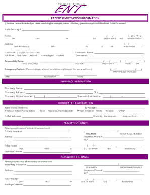Fillable Online PATIENT REGISTRATION INFORMATION OTHER PATIENT ...