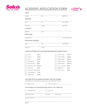Fillable Online ACADEMY APPLICATION FORM EMAIL - Suki 's International Fax Email Print - pdfFiller