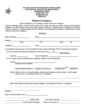 Fillable Online DDA Affidavit of Indigency - a2dda.org Fax Email Print - pdfFiller