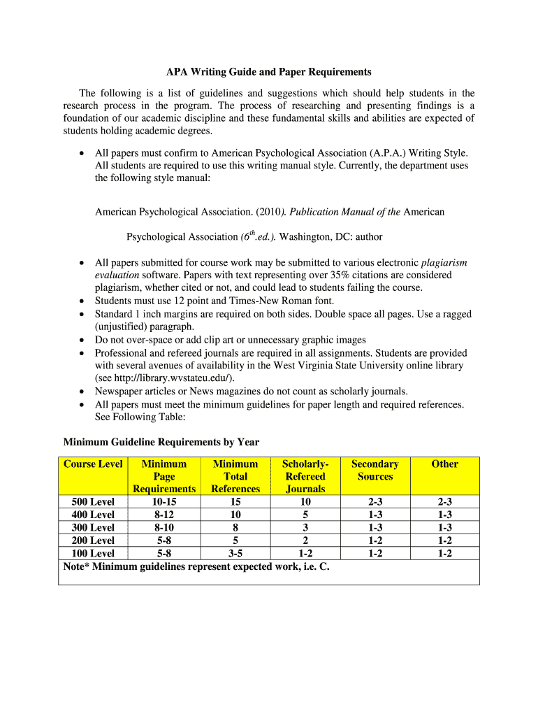 Fillable Online APA Writing Guide and Paper Requirements Fax Email ...
