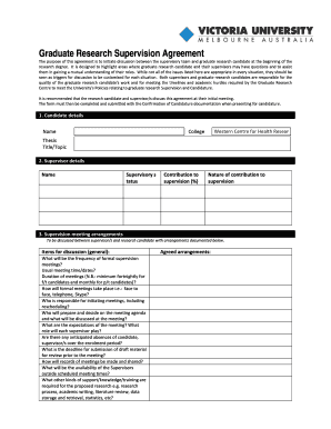 Fillable Online vu edu Graduate Research Centre supervision agreement ...