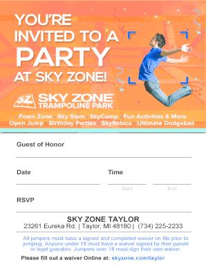 Fillable Online YOU RE INVITED TO A PARTY - Sky Zone Fax Email Print ...