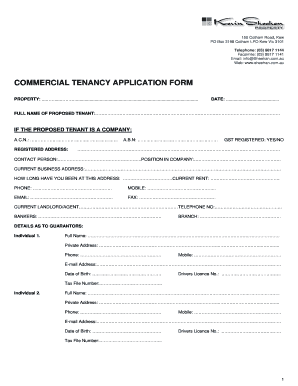 Fillable Online COMMERCIAL TENANCY APPLICATION FORM - sheehan.com.au ...